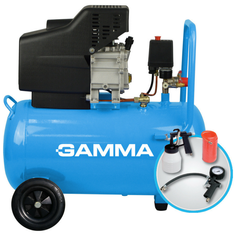 Compresor Gamma Monofasico 50 Lts 2.5Hp + Kit De Accesorios